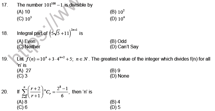 JEE Mathematics Binomial Theorem MCQs Set C with Answers